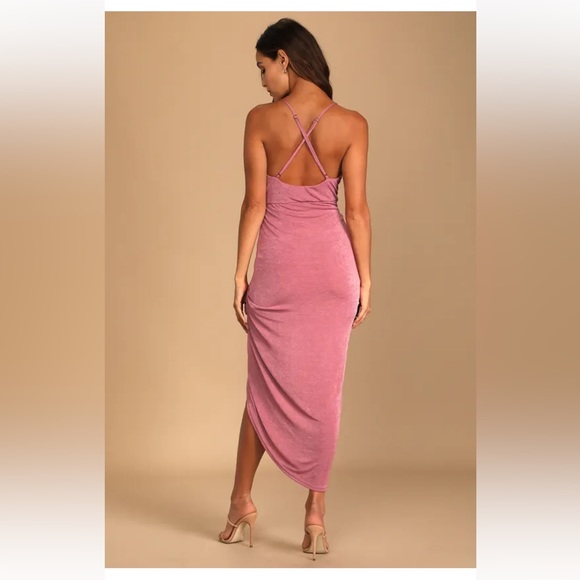 Lulus | Dresses | Nwt Dreamy Date Rose Pink Surplice Midi Dress Small ...